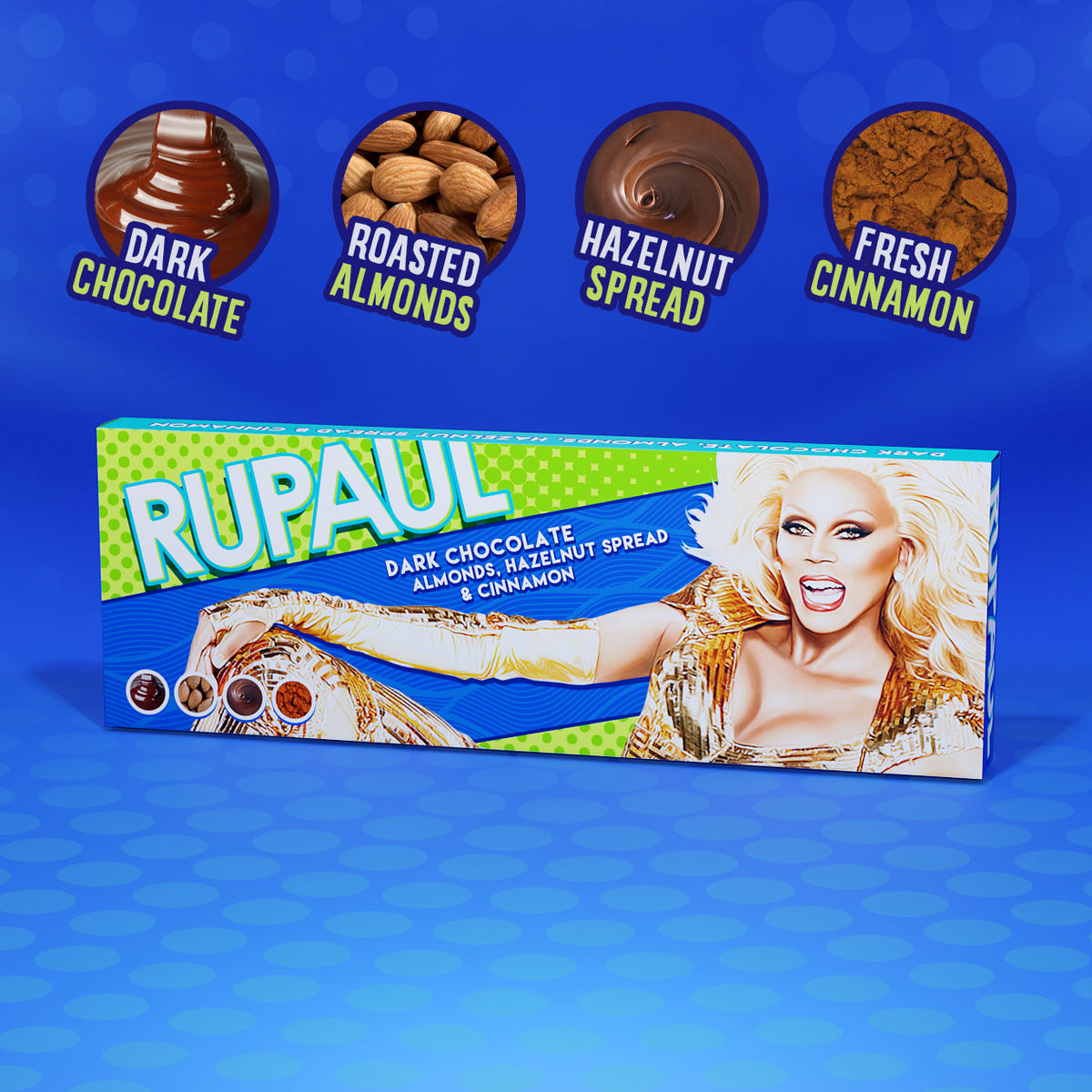 RuPaul Dark Chocolate, Almonds, Hazelnut Spread and Cinnamon – ChocoLab